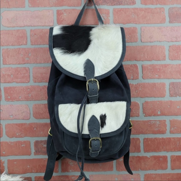 Vintage | Bags | Vintage Calf Hair Backpack Black And White Brass ...
